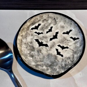 Moonlight Bats Spoon Rest Halloween Pottery Handmade Pottery Pottery ...