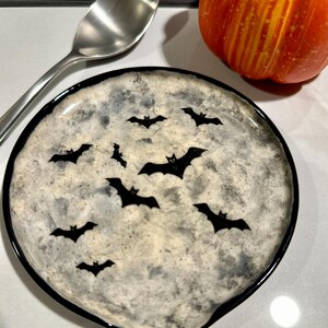 Moonlight Bats Spoon Rest Halloween Pottery Handmade Pottery Pottery ...