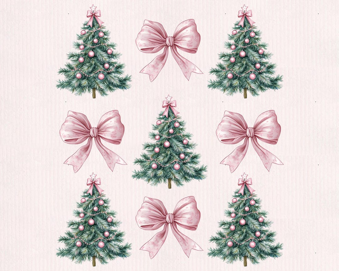 Pink Christmas Bow Trees PNG, Christmas Coquette Sublimation Design ...