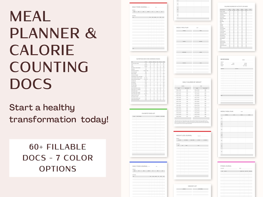 Meal Planning & Calorie Counting Printable Documents - Etsy