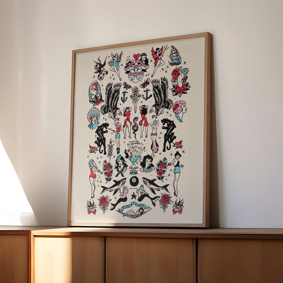 Nautical Tattoo Flash Art Print Sailor Jerry Wall Art Traditional ...