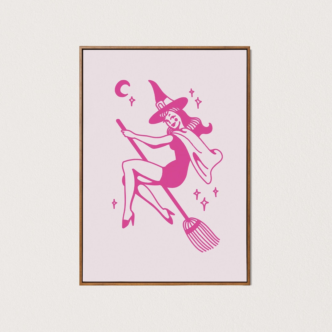 PRINTABLE Pink Pinup Witch Art Print Vintage Pink Halloween Wall Art ...