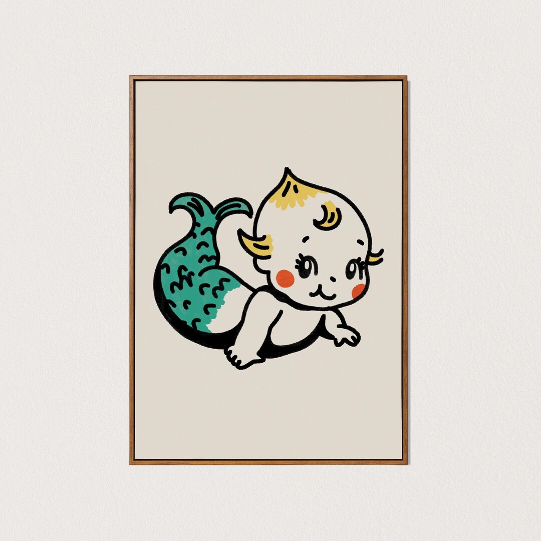 PRINTABLE Mermaid Kewpie Art Print Cute Kewpie Wall Art Mermaid Tattoo ...