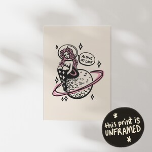 Space Girl Art Print Traditional Tattoo Wall Art Black and Pink Cute ...