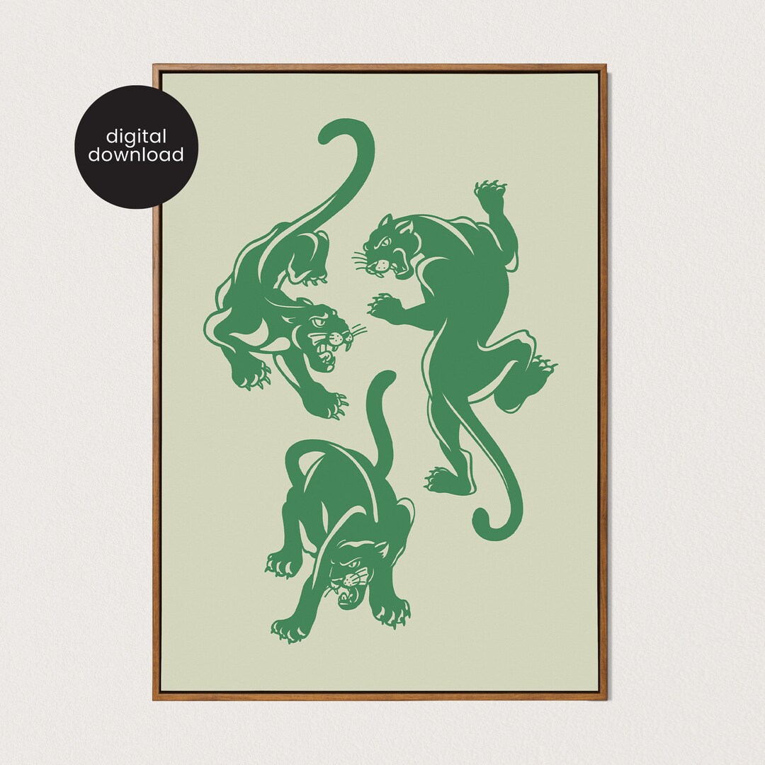 PRINTABLE Green Panthers Tattoo Art Print Cats Wall Art Traditional ...