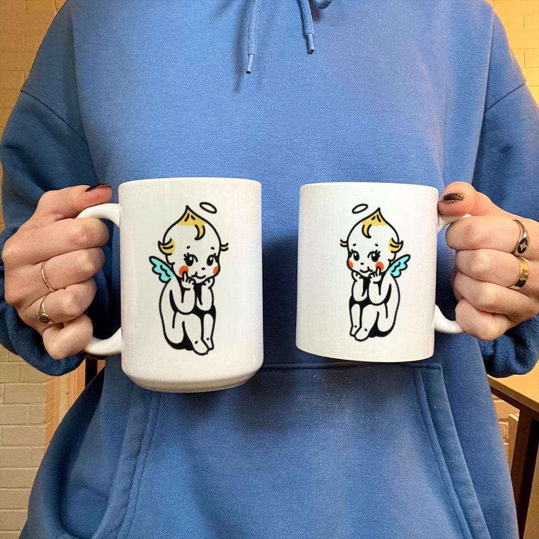 Angel Kewpie Mug Sonny Angel Mug Middle Finger Funny Mug Cute Cheeky ...