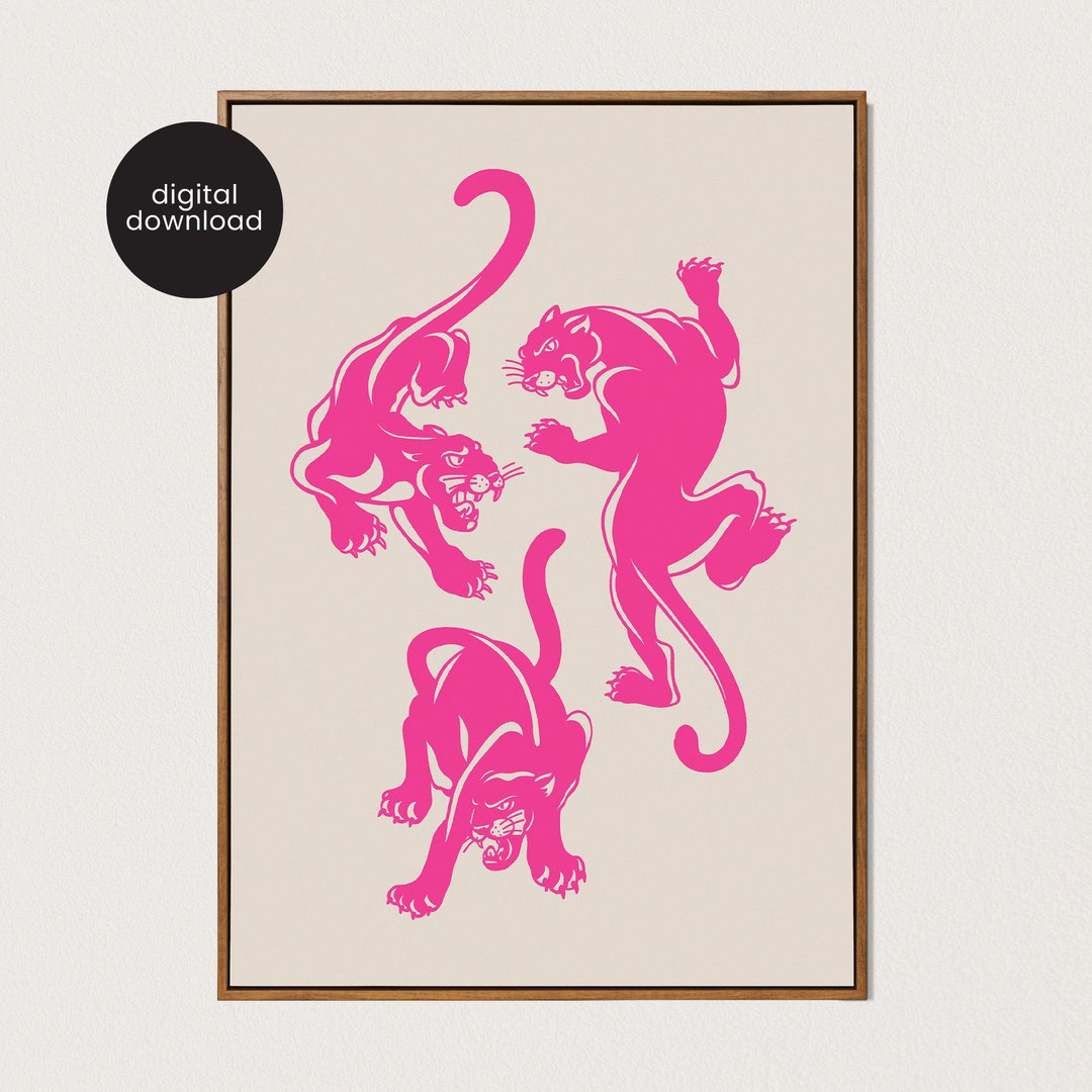 PRINTABLE Pink Panthers Tattoo Art Print Cats Wall Art Traditional ...