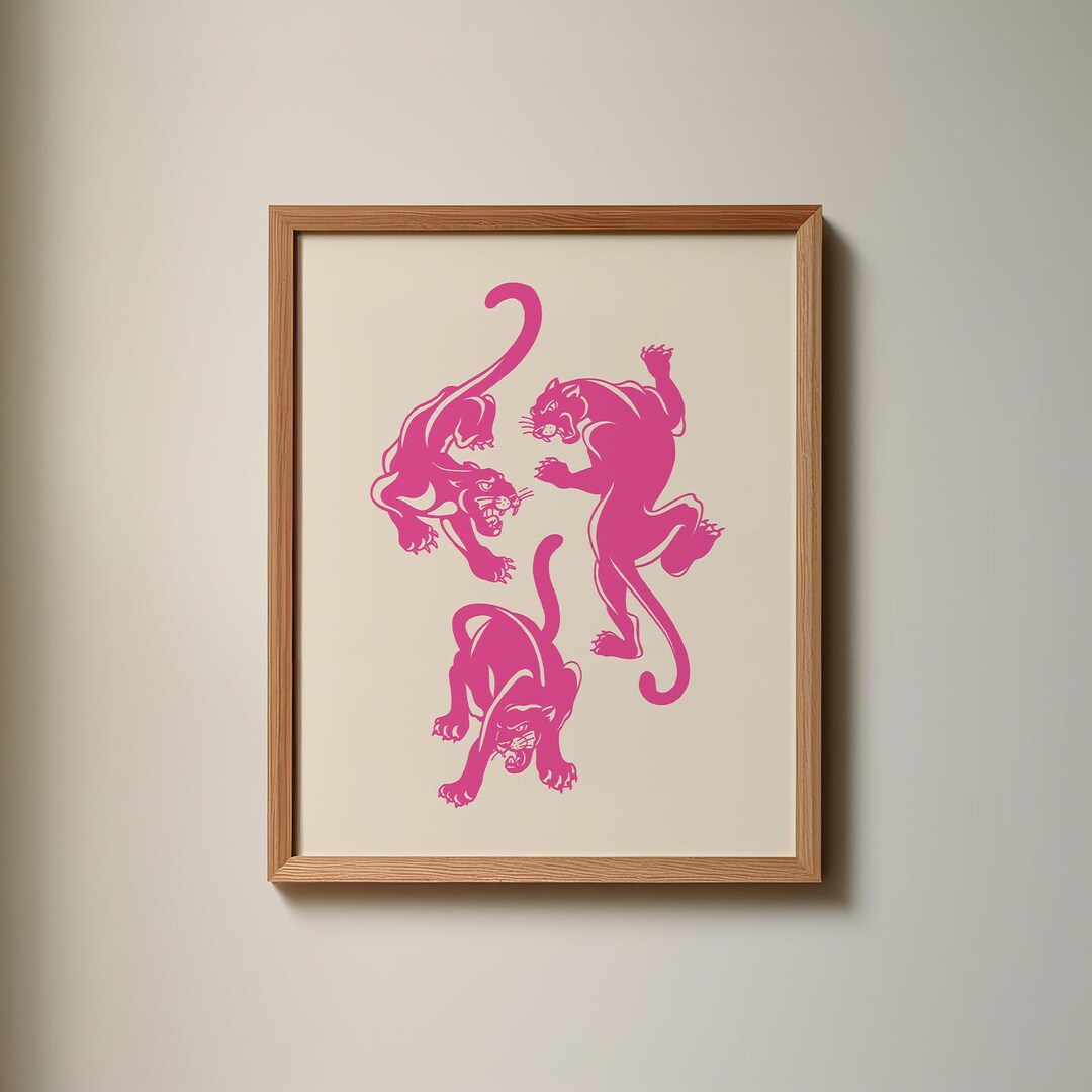 Pink Panthers Tattoo Art Print Cats Wall Art Traditional Tattoo Decor ...