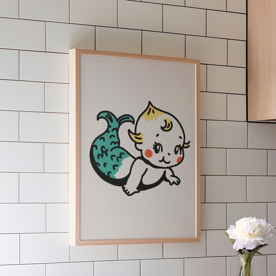 Kewpie Mermaid Tattoo Art Print Cute Kewpie Wall Art Tattoo Flash Decor ...