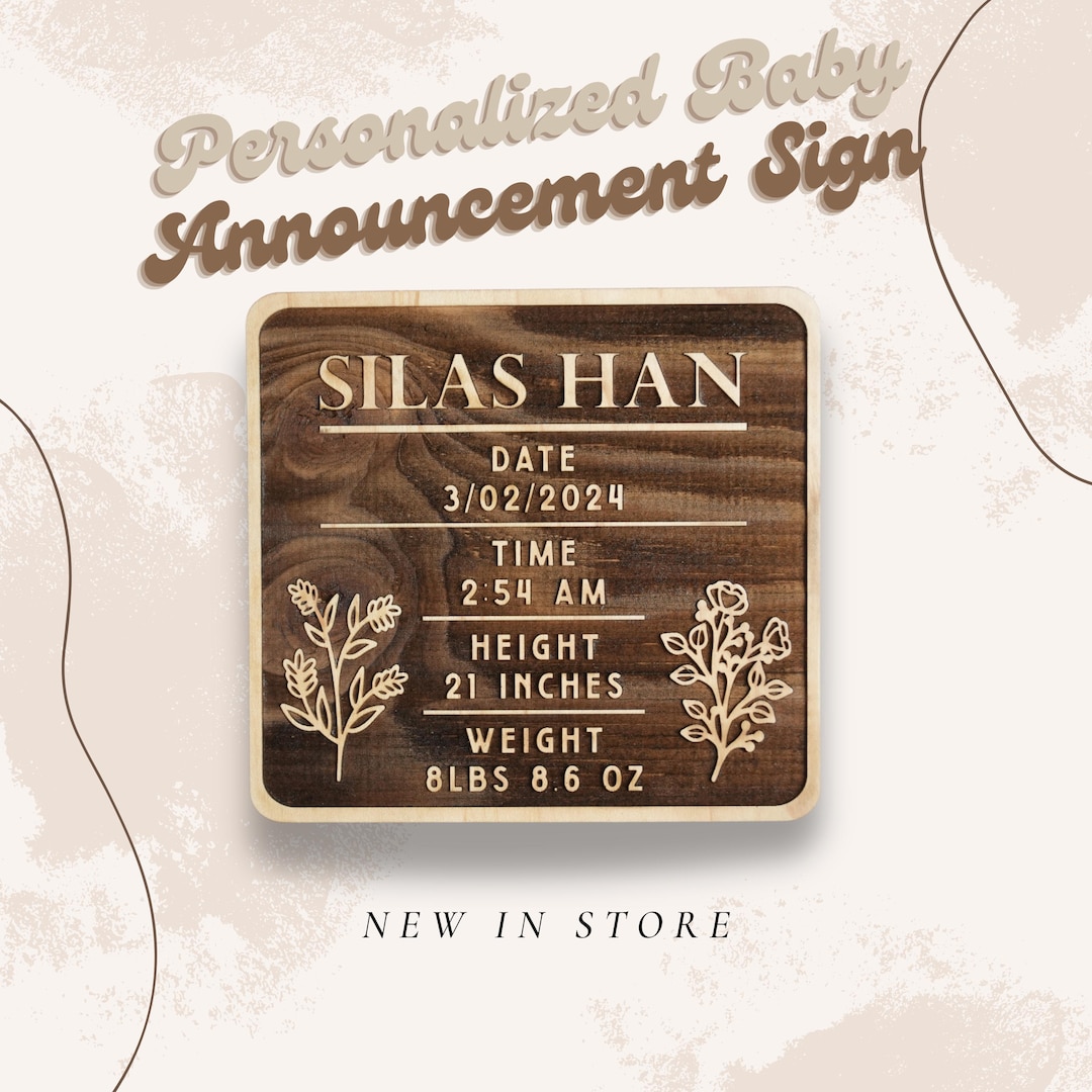 Personalized Baby Announcement Board | Wooden Birth Stats, Nursery ...