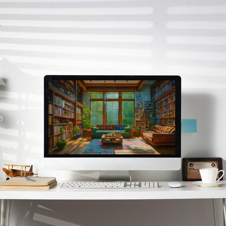 Cozy Library Sunroom Wallpaper - Relaxing Digital Art for Desktop ...