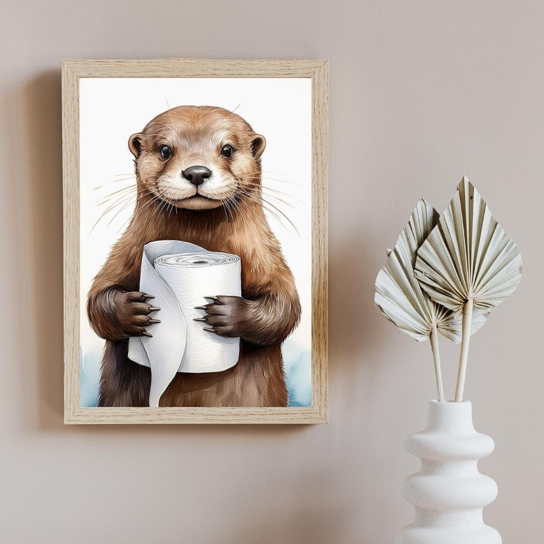 Adorable Otter Digital Art Print - Whimsical Bathroom Decor- Wall Art ...
