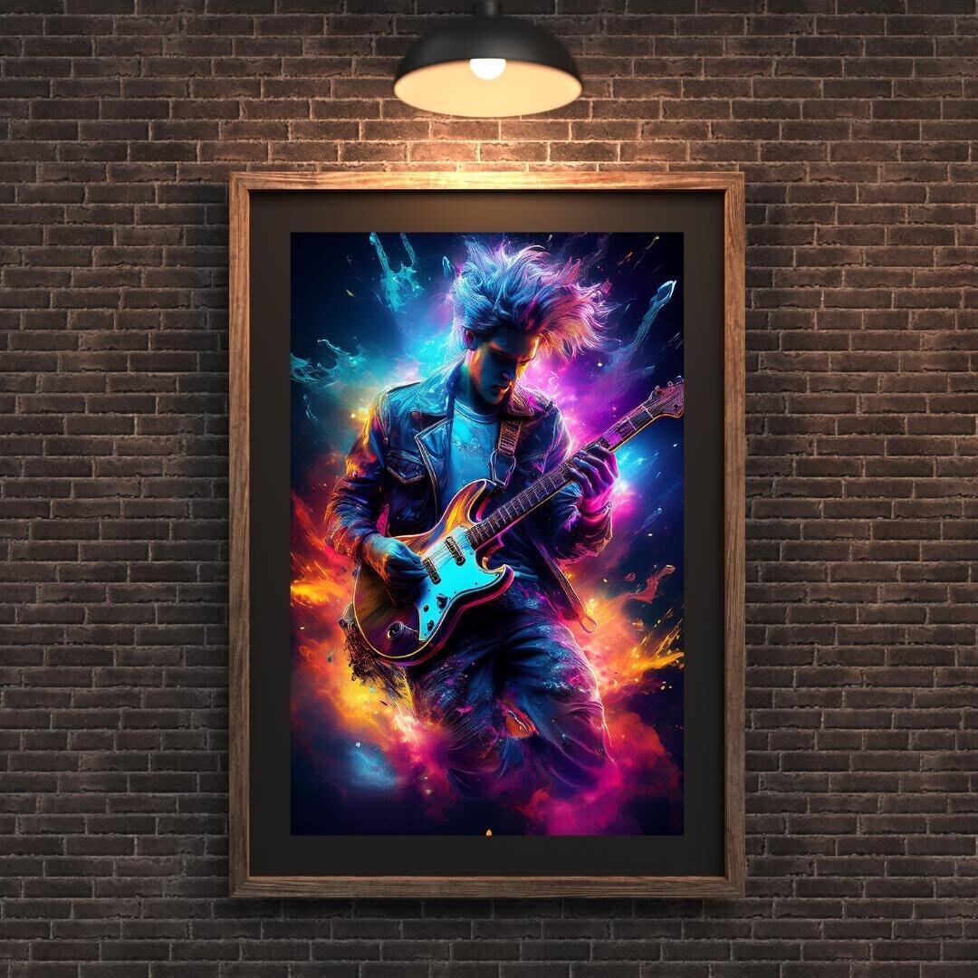 Neon Guitarist Artwork - Unique Gift for Music Enthusiasts - Wall Art ...