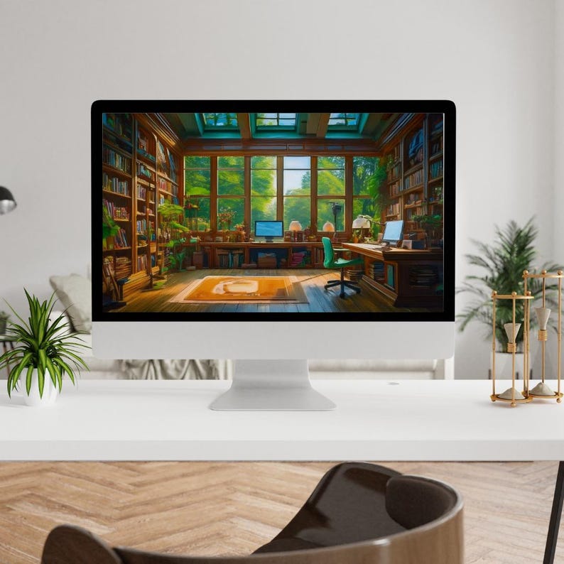Cozy Library Sunroom Wallpaper - Relaxing Digital Art for Desktop ...