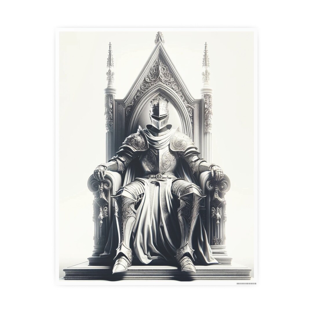 Photo Art Paper Poster A Majestic Knight King Seated on a Grand Throne ...
