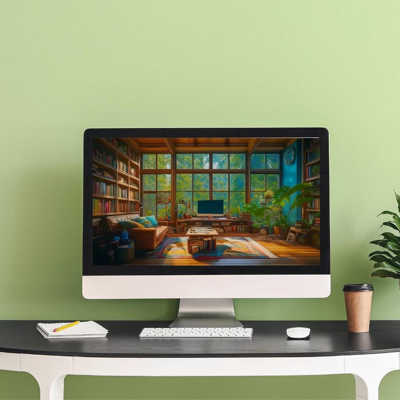 Cozy Library Sunroom Wallpaper - Relaxing Digital Art for Desktop ...