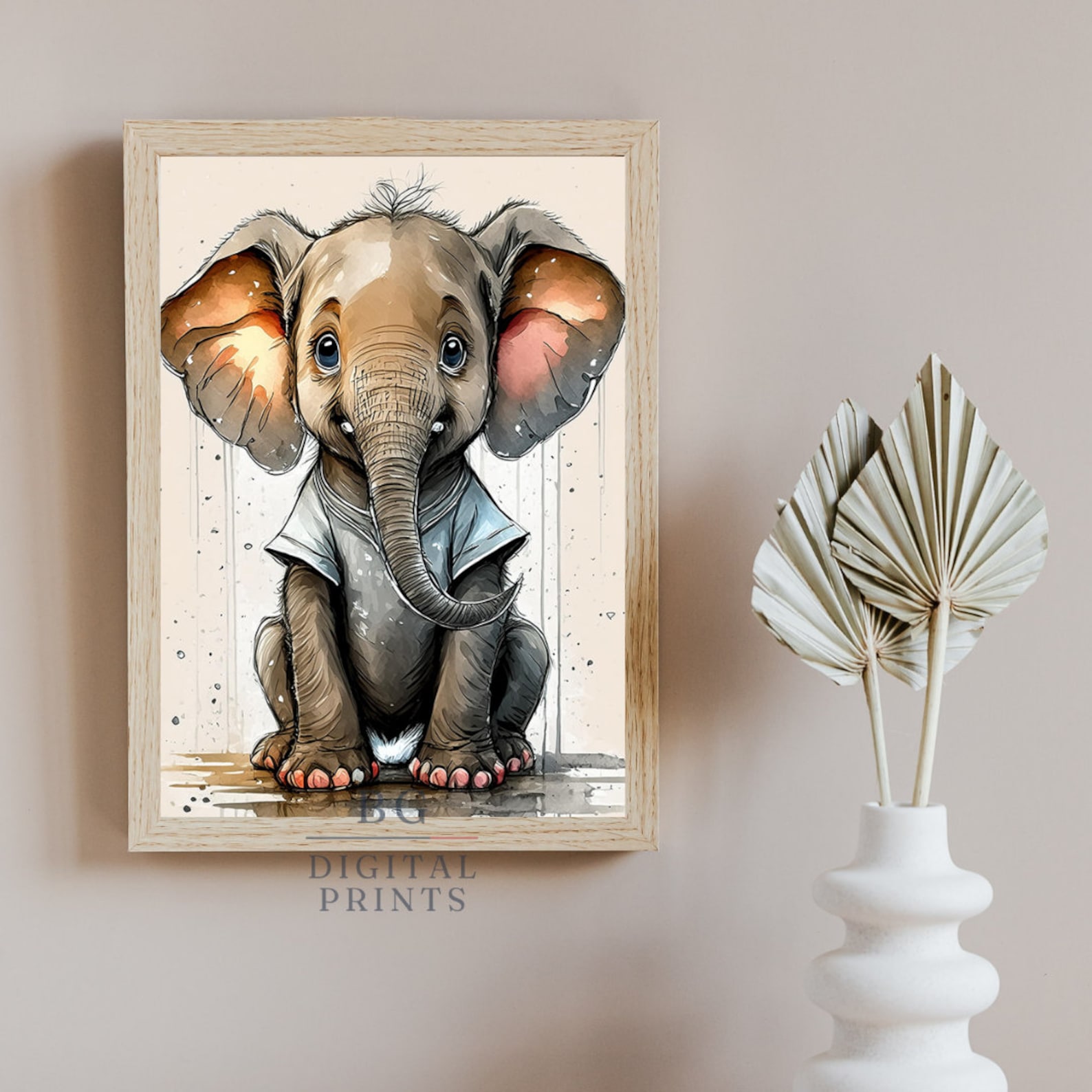 Cute Baby Elephant Art Adorable Animal Illustration Print Wall Art ...