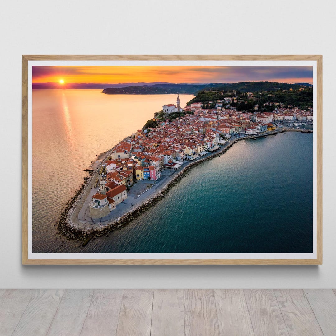 Aerial View of Piran at Sunrise Print by Tzvika Stein - Quality Print ...
