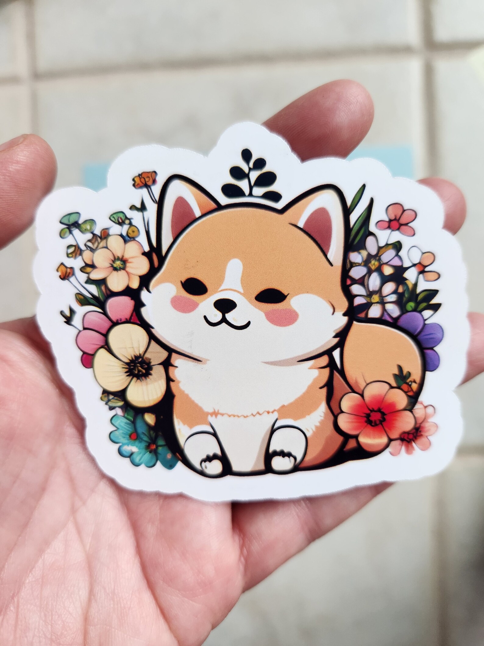 Shibi Inu in Flowers Sticker - Etsy