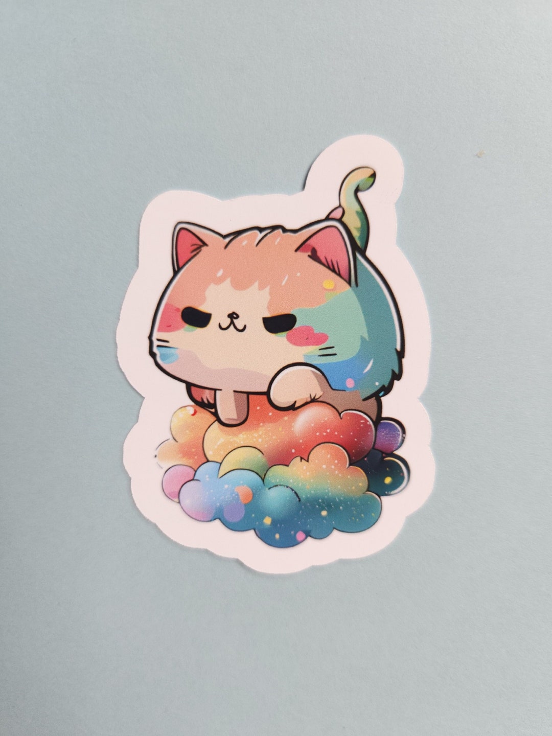 Colorful Kitty Cat on Rainbow Clouds Vinyl Sticker for Scrapbooking ...