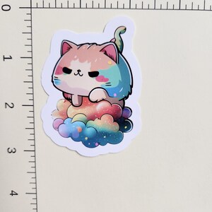 Colorful Kitty Cat on Rainbow Clouds Vinyl Sticker for Scrapbooking ...