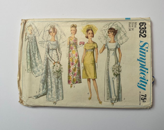 1960s Wedding Dress Pattern Bust 34 Complete Simplicity 6352 - Etsy
