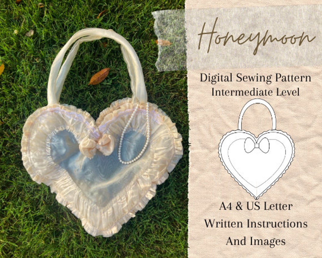 Coquette Heart Tote Bag PDF Sewing Pattern: Ruffle & Bow Detail (A4/US ...