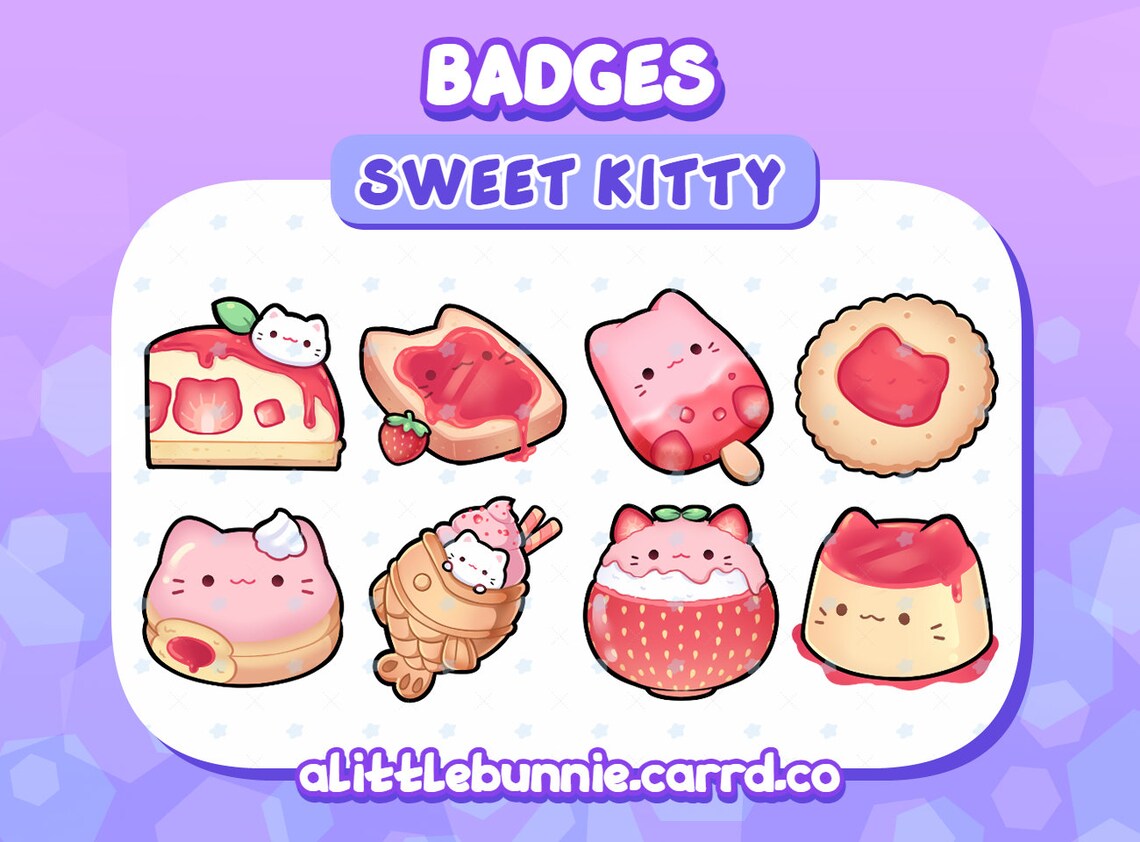 Sweet Strawberry Kitty Cat Dessert Badges - Etsy
