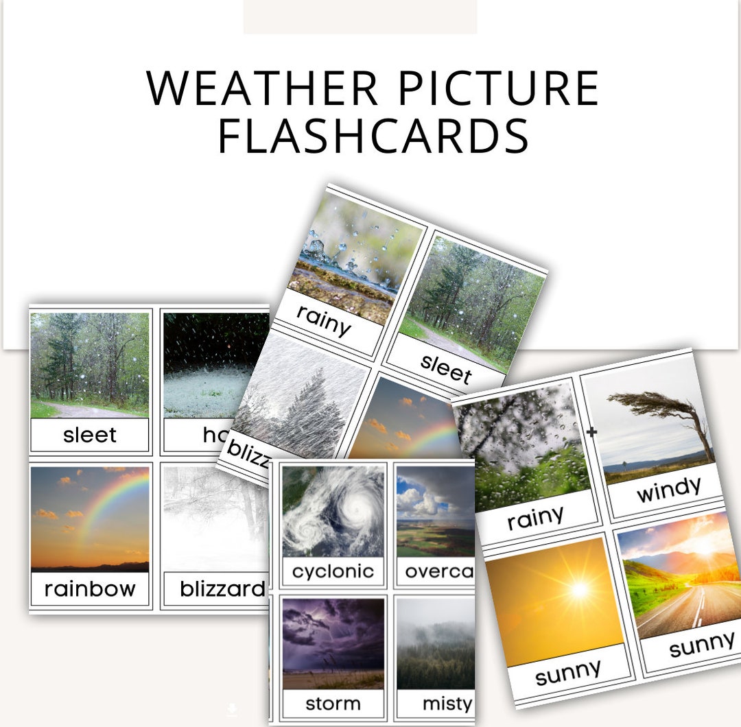 Weather Picture Flashcards, Printable Weather Flashcard, Digital ...