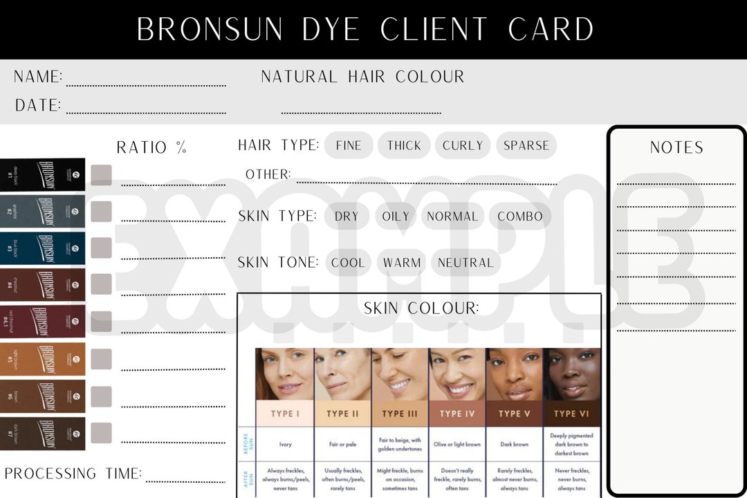 Bronsun Dye Client Record Chart/card - Etsy