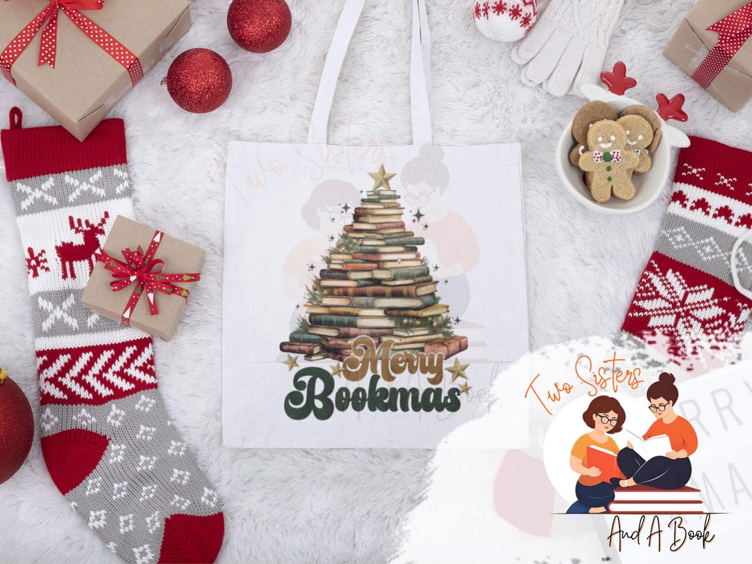 Merry Bookmas Christmas Book Tree Reading Tote Bag for Christmas Book ...