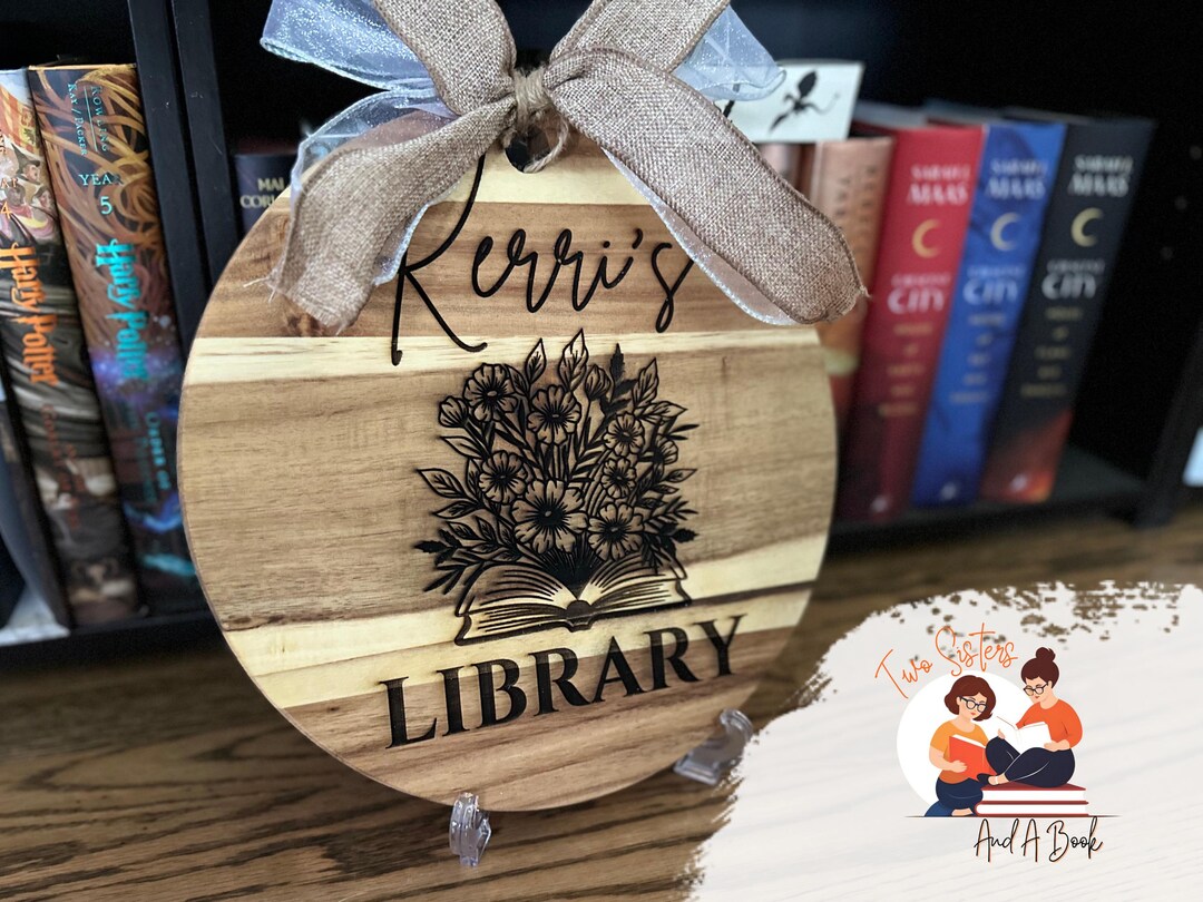 Personalized Home Library Acacia Wood Engraved Sign for Book Lovers ...