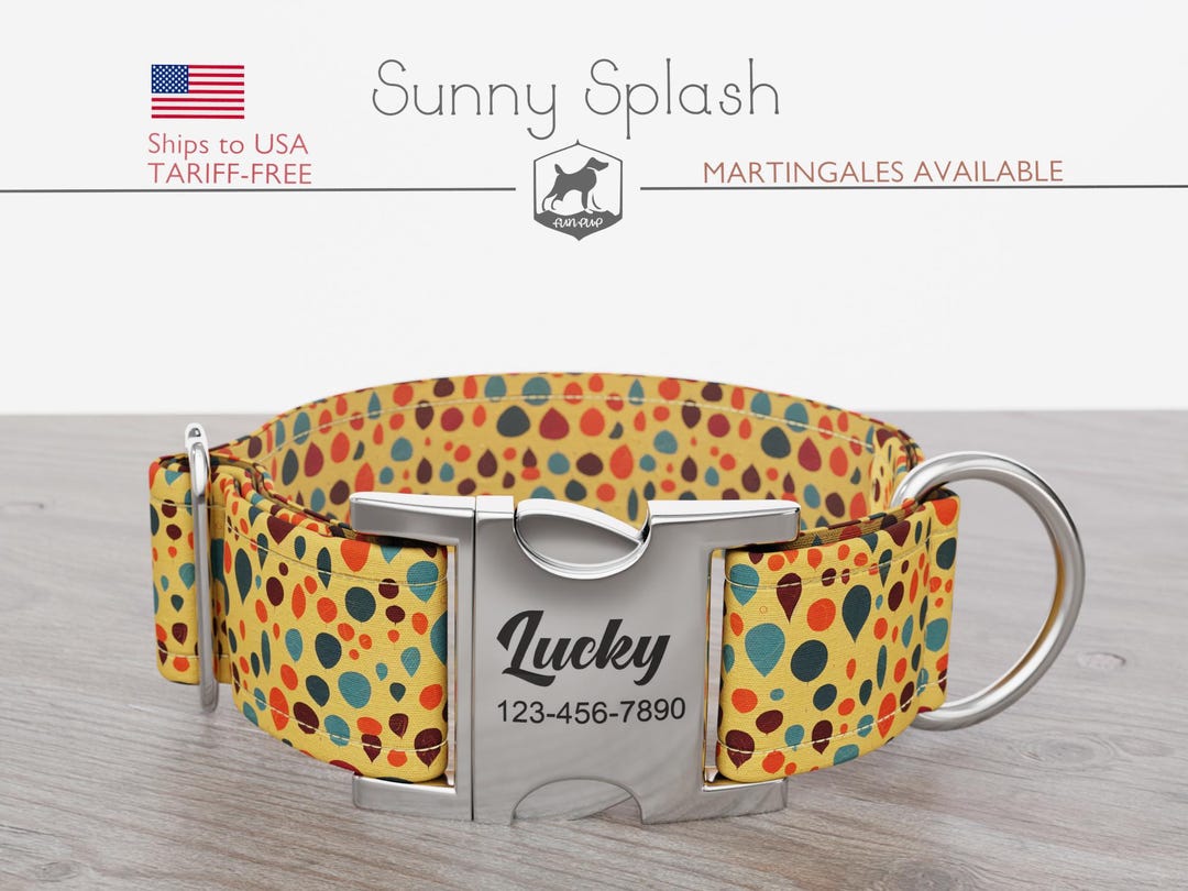 Personalized Wide Dog Collar 1, 1.5, 2 Inch, Water Drops, Summer, Multi ...