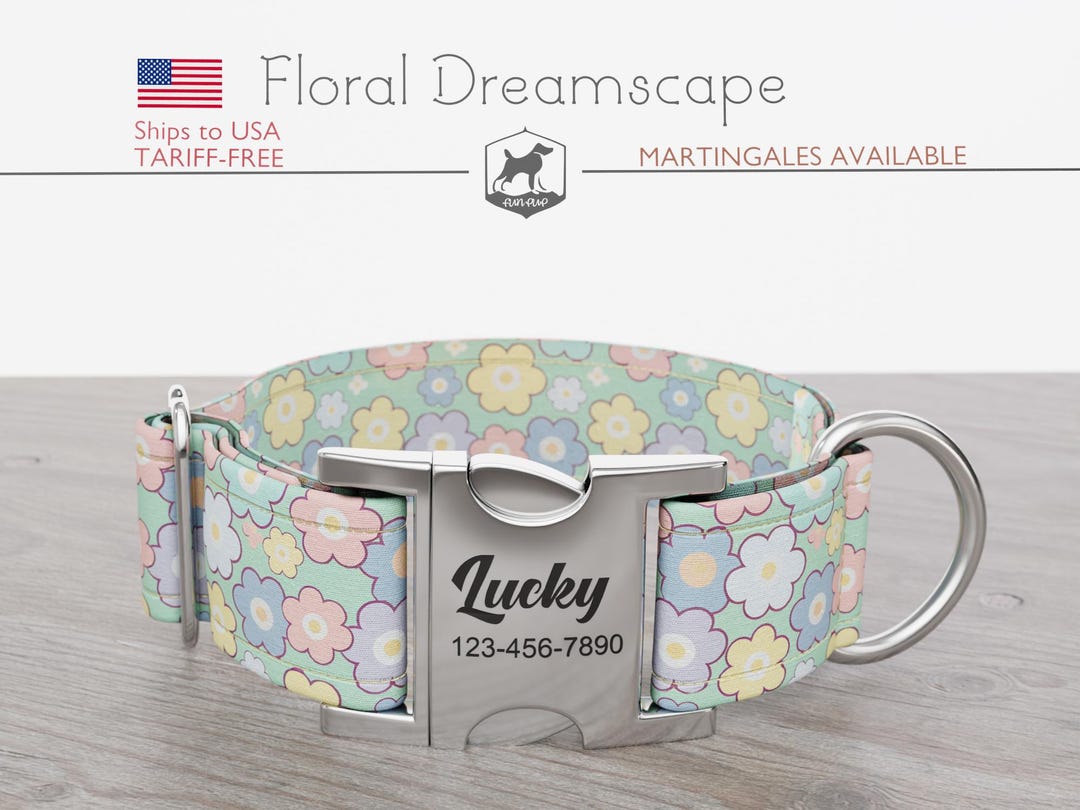 Personalized Dog Collar, Floral Pattern, Multi-color Pastels, Floral ...