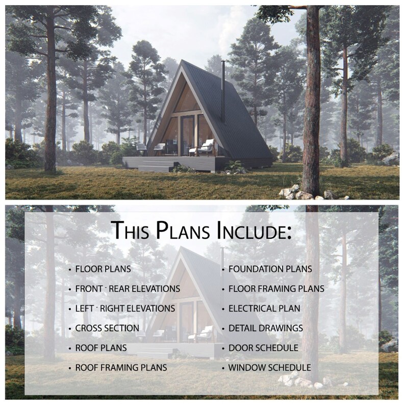 A-frame Cabin Plans: 260 SF Tiny House With Bedroom (PDF) - Etsy
