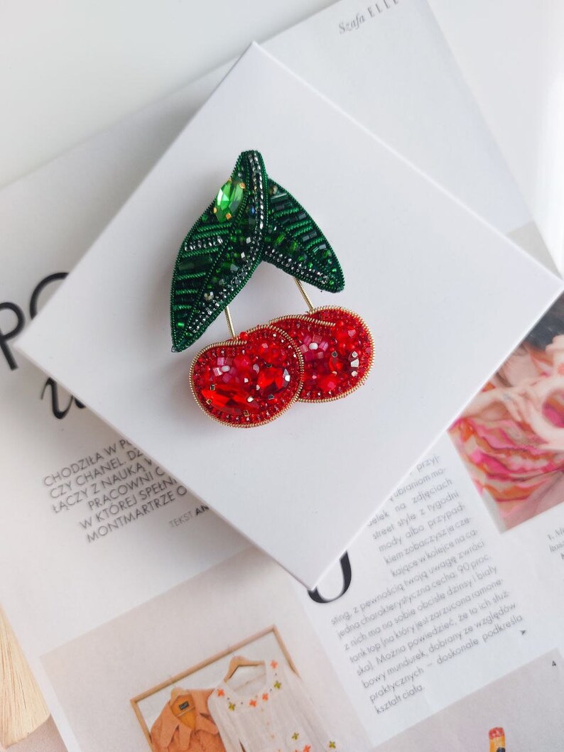 Embroidery Brooch Cherry. Bead Custom Fruits Pin Personalized ...
