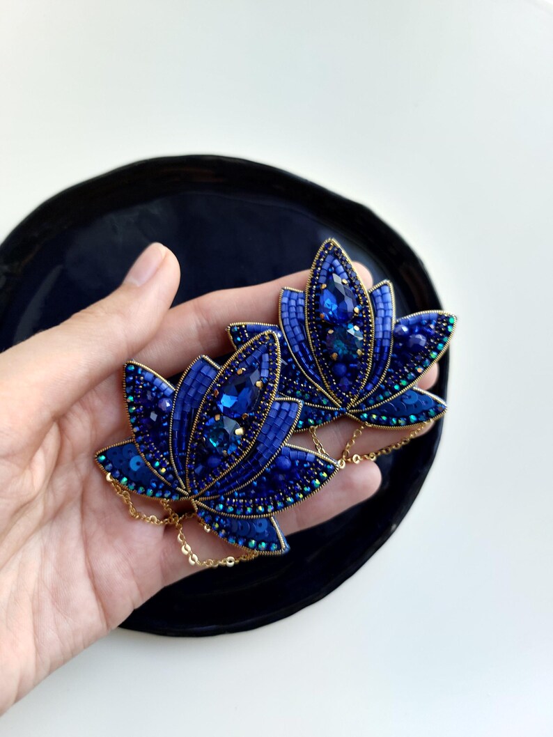 Lapel Pin Embroidery Brooch Lotus. Bead Custom Pin Personalized ...