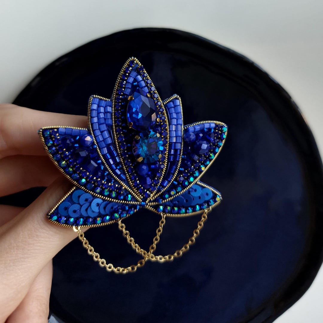 Lapel Pin Embroidery Brooch Lotus. Bead Custom Pin Personalized ...