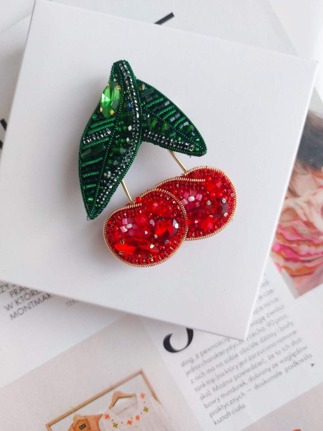 Embroidery Brooch Cherry. Bead Custom Fruits Pin Personalized ...