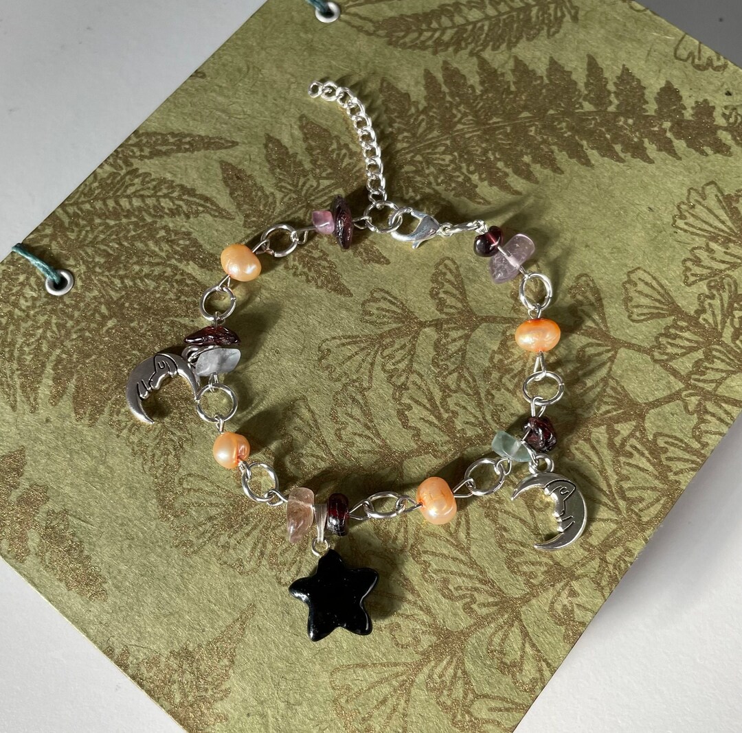 Handmade Whimsygoth Dangly Crystal & Moon Face Bracelet - Etsy