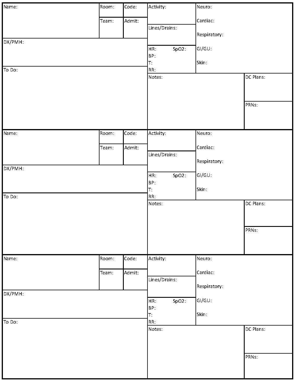 Compact Nursing Brain Sheet/report Sheet Double Sided up to 6 Patients ...