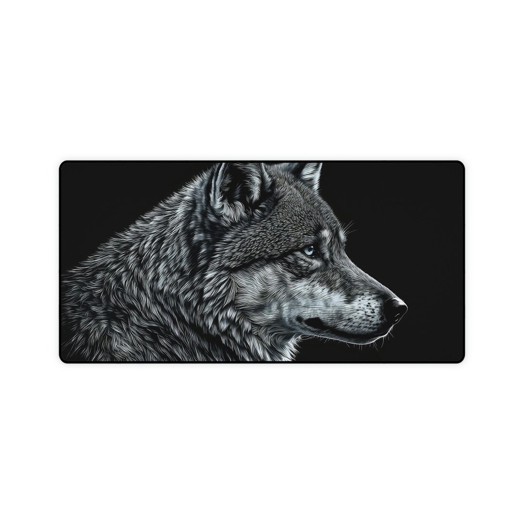 Wolf Monochromatic Desk Mat | Wolf Long Mouse Pad | Wolf Mouse Pad - Etsy