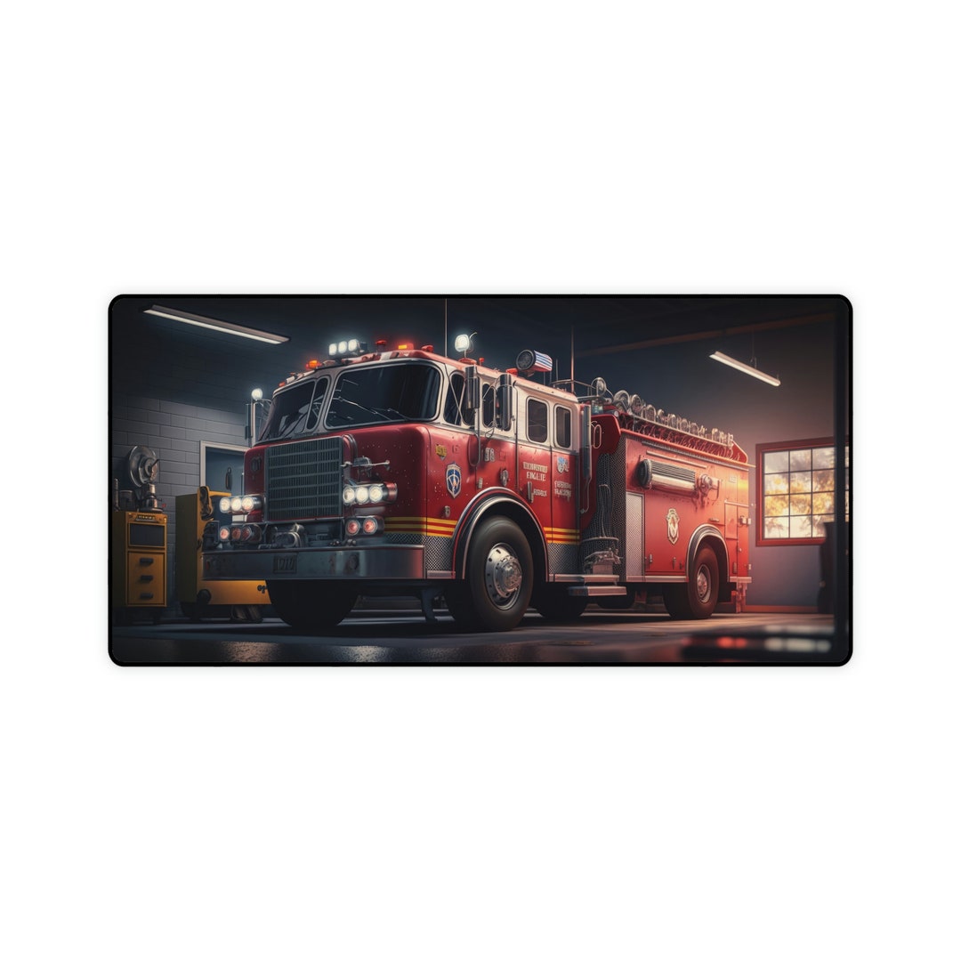 Firetruck in Fire Station Desk Mat | Firetruck Long Mouse | Firetruck ...