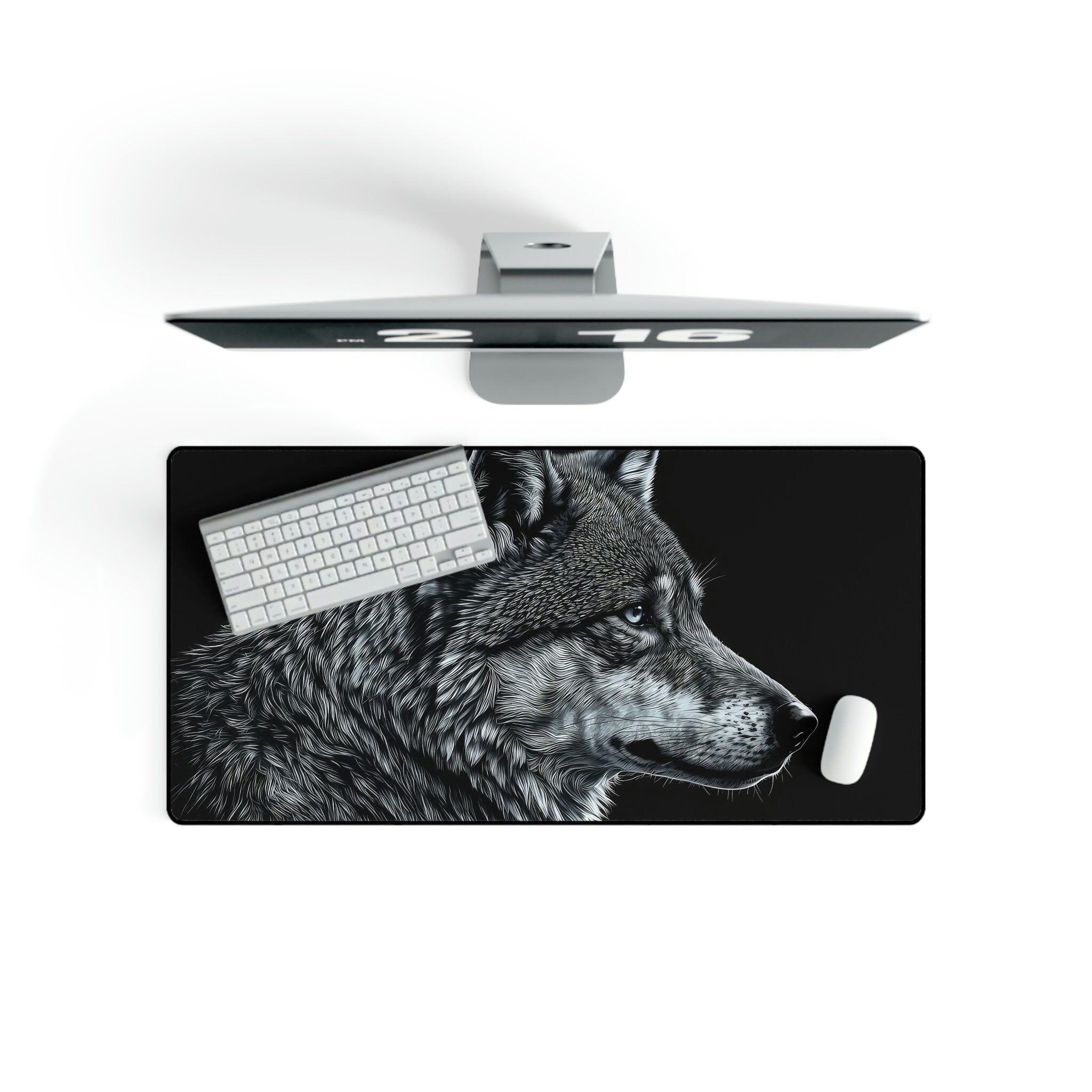 Wolf Monochromatic Desk Mat | Wolf Long Mouse Pad | Wolf Mouse Pad - Etsy