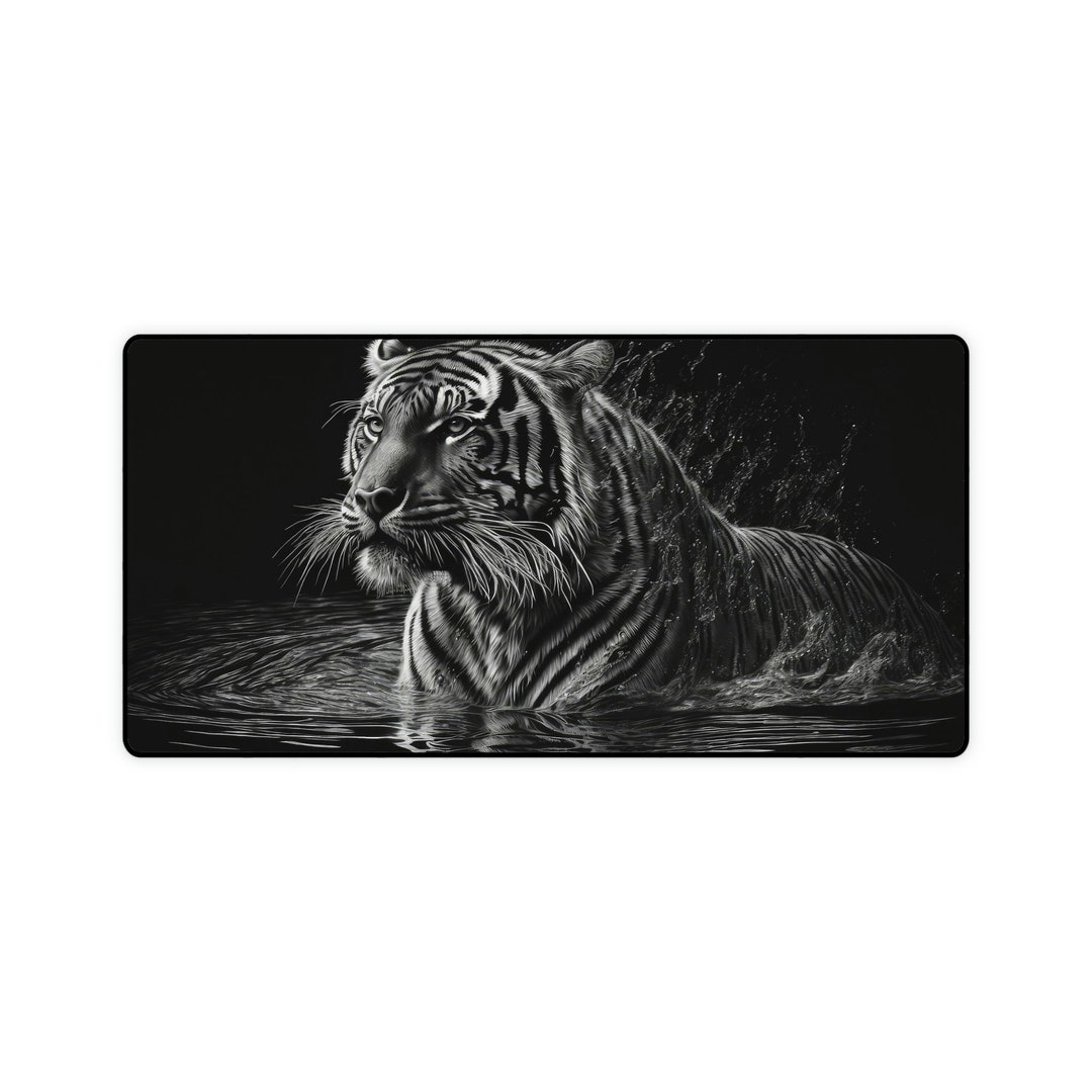 Tiger Monochromatic Desk Mat | Tiger Long Mouse Pad | Tiger Mouse Pad ...