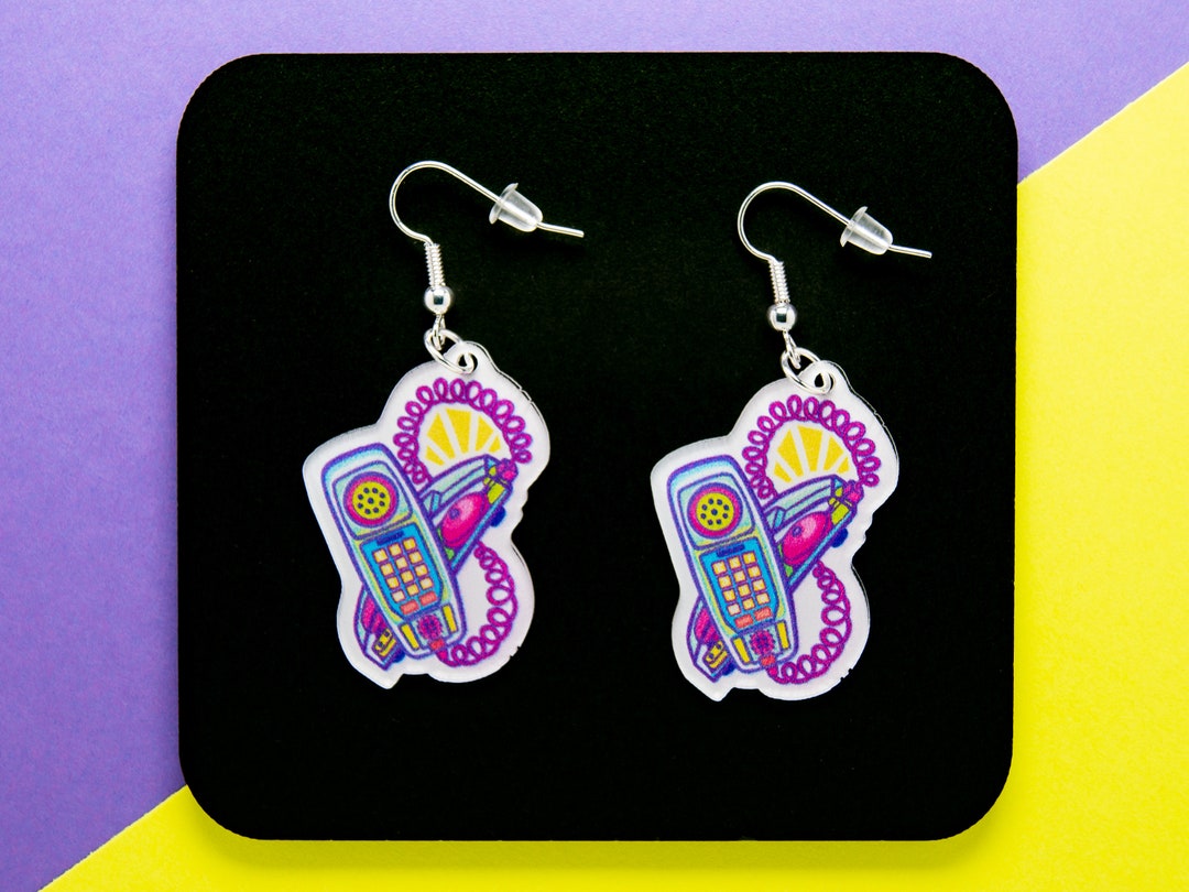 Retro Telephone Dangle Earrings 90's Inspired Fun & Colorful Accessory ...