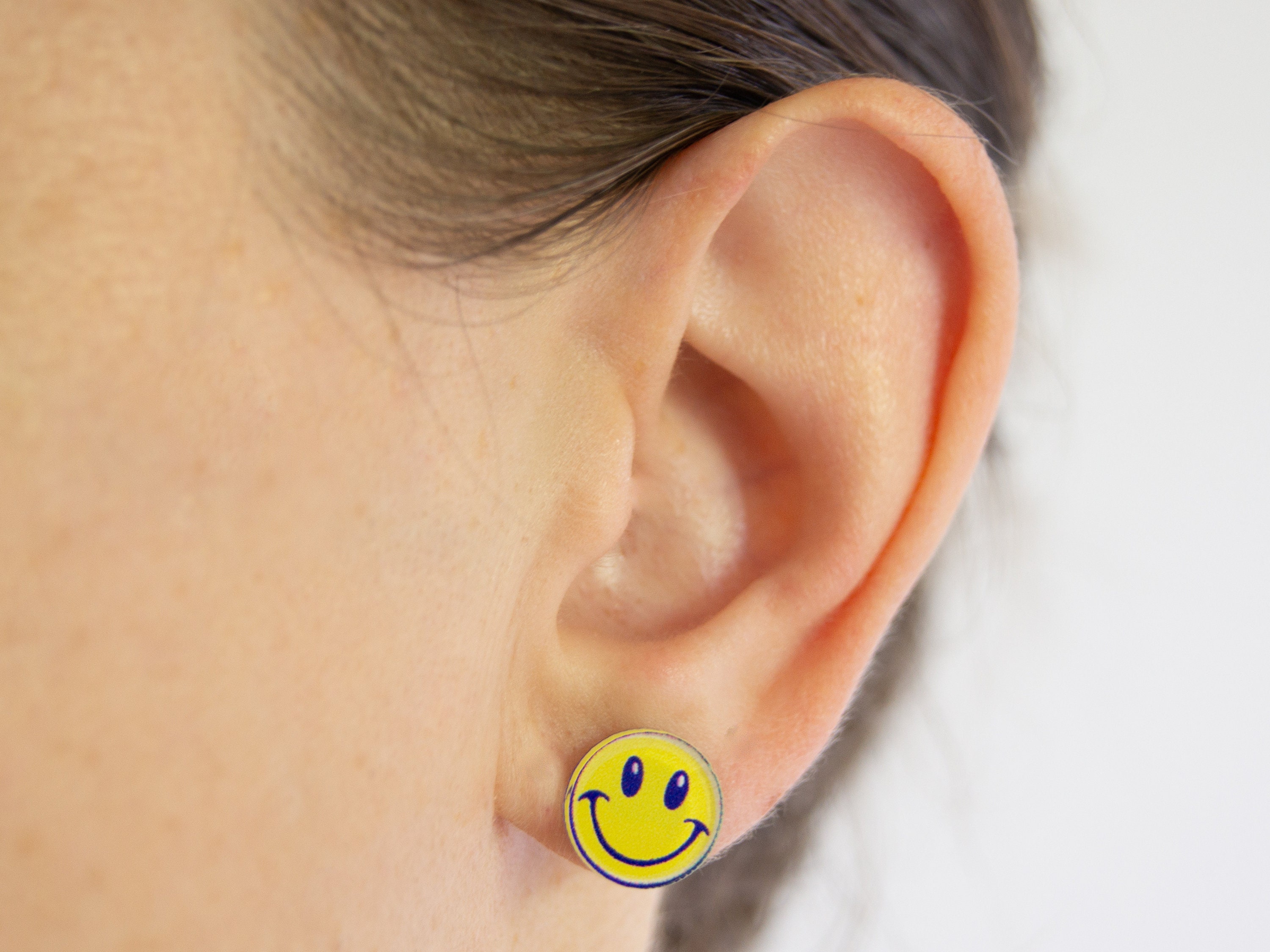 Retro Smiley Face Stud Earrings 90s Inspired Yellow Smileys High ...