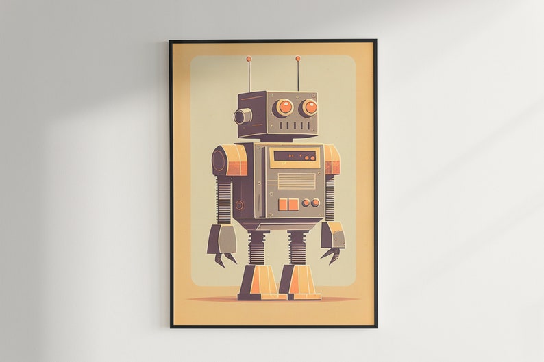 Retro Robot Poster Digital Wall Art Instant Download Art - Etsy