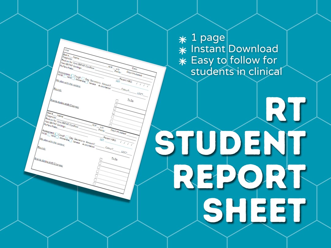 RT Student Report Sheet, Respiratory Therapy Report Sheet, ICU Report ...
