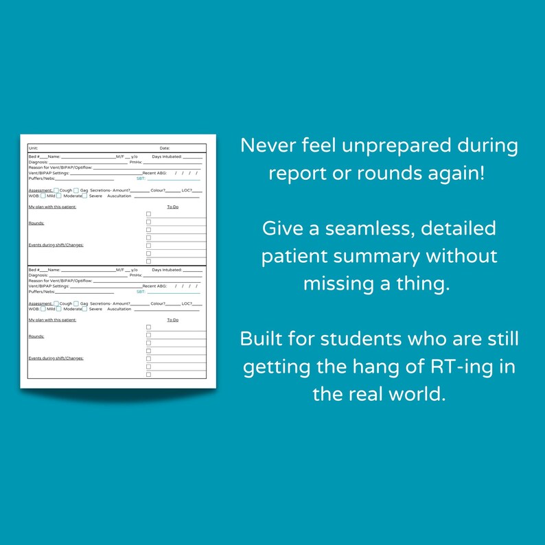 RT Student Report Sheet, Respiratory Therapy Report Sheet, ICU Report ...